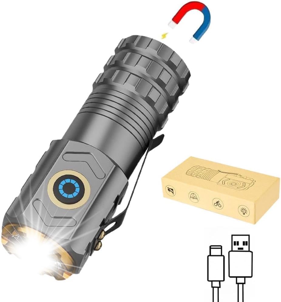 Clearhill Mini Flashlight,USB C Rechargeable Magnetic Flashlight with ...