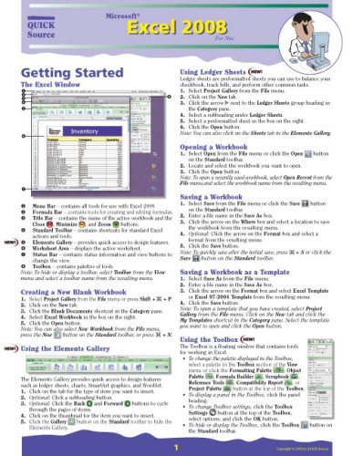 Microsoft Excel 2008 for Mac Quick Source Guide: Quick Source ...