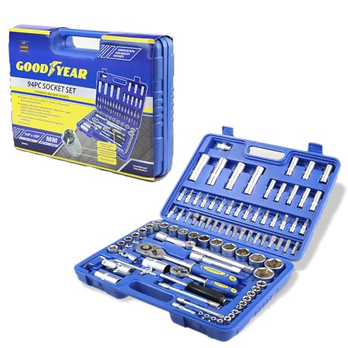Goodyear 94 Pc Socket Set Professional Tool Kit Metric Ratchet Set ...