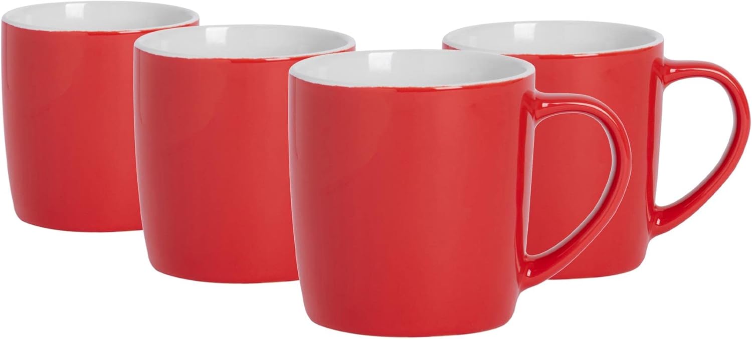 Argon Tableware Coffee Mugs - Pack of 4-350ml Gloss Red Ceramic ...