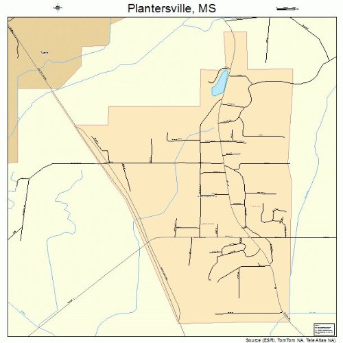 Large Street & Road Map of Plantersville, Mississippi MS - Printed ...