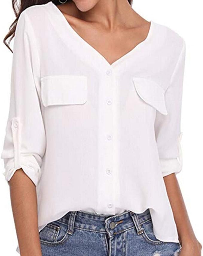 Camisa De Manga Larga con Cuello En Las V Mujeres De Camisa De Especial ...