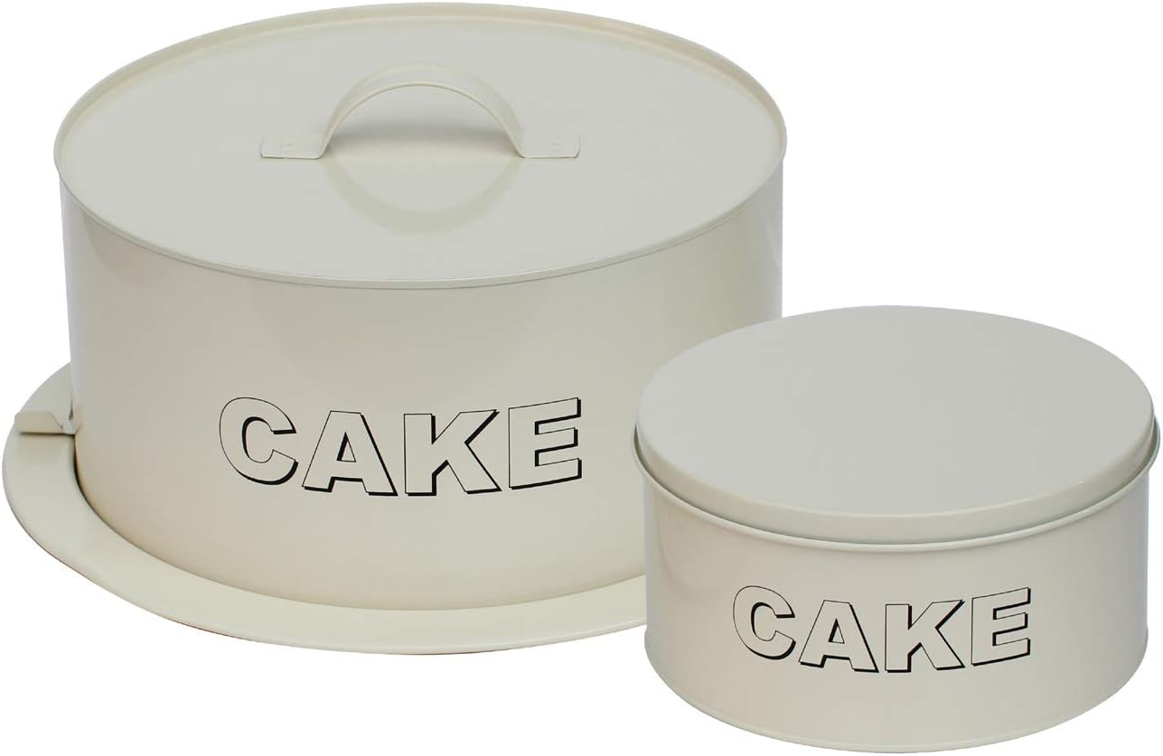 simpa Vintage Styled Antique Cream 2PC Metal Cake Carrier & Cake Tin ...