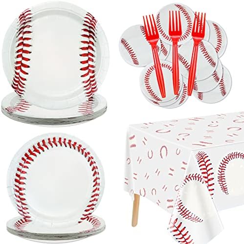 Amazon.com: Baseball Party Supplies Serve 20 - 81Pcs Plates Napkins ...