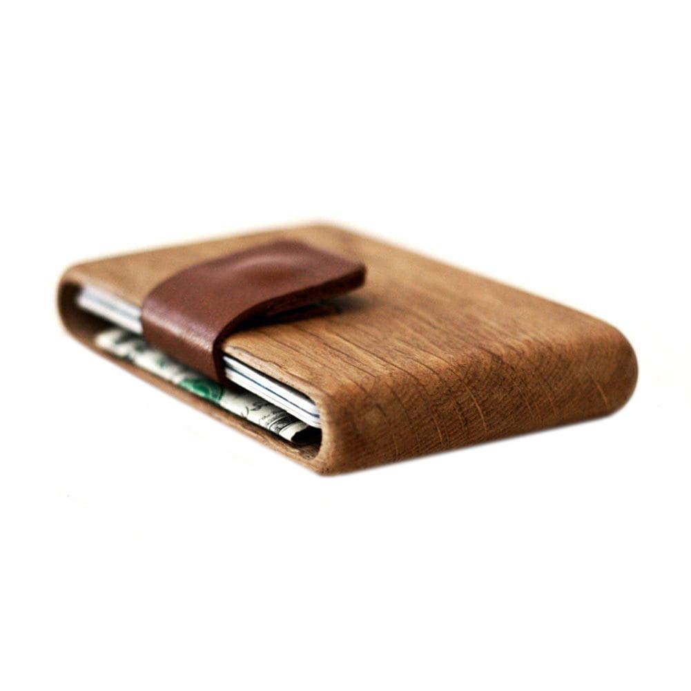 Amazon.com: IPPINKA Wood Wallet, Oak Wood with Leather Pull-Out Strap ...