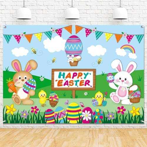 Amazon.com : LDWLYW 7x5ft Happy Easter Banner Backdrop Easter Egg Bunny Backdrops for ...