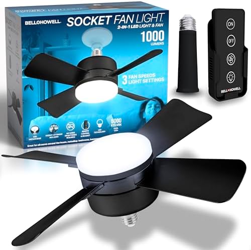 Bell+Howell Socket Fan Cool Light Deluxe Black – Ceiling Fans with LED ...