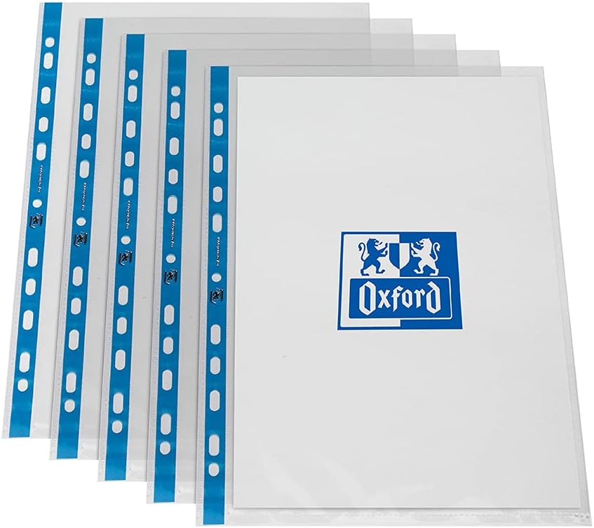Oxford, Premium Punched Pockets, Blue Strip, A4, 100 Poly Pockets ...