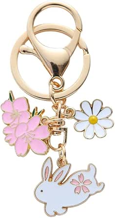 Fuqimanman2020 Cute Metal Rabbit Keychain Pink Drop Oil Cherry Blossom ...