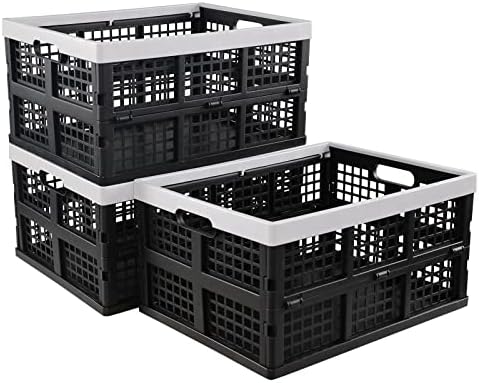 Afromy 4-Pack 30 L Plastic Folding Crate, Collapsible Storage Crates ...