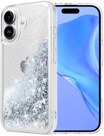WORLDMOM for iPhone 16 Case, Clear Design Bling Flowing Liquid Floating Sparkle Colorful Glitter ...