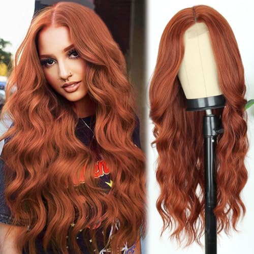 Amazon.com : LINGHANG Long Auburn Wavy Wigs for Women 26 Inch Long ...