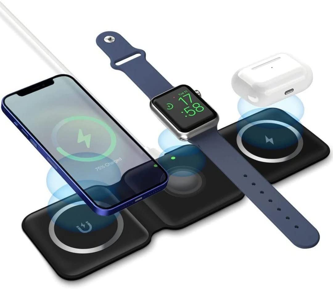 3 in 1 Foldable 15W Magnetic Fast Wireless Charger for iPhone, Airpods ...
