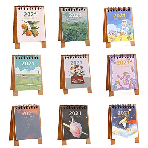 SOWUNO 9PCS 2021 Cartoon Desk Calendar Cute Standing Flip Calendar ...