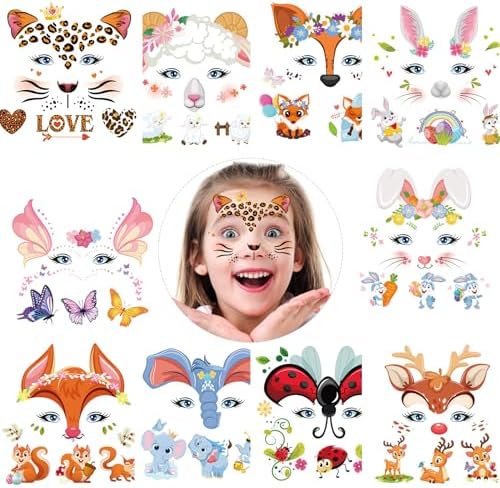 Amazon.com : HOWAF 10 Sheets Kids Animal Face Tattoo for Birthday Party ...