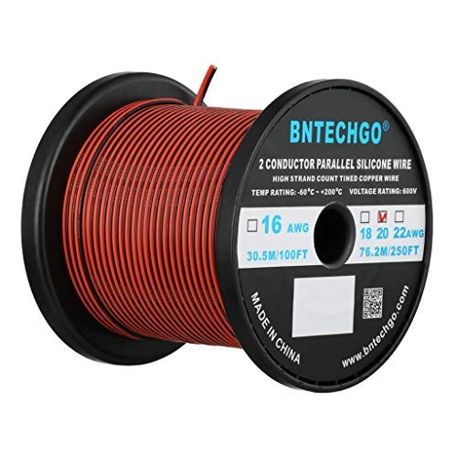 BNTECHGO 20 Gauge Flexible 2 Conductor Parallel Silicone Wire Spool Red ...