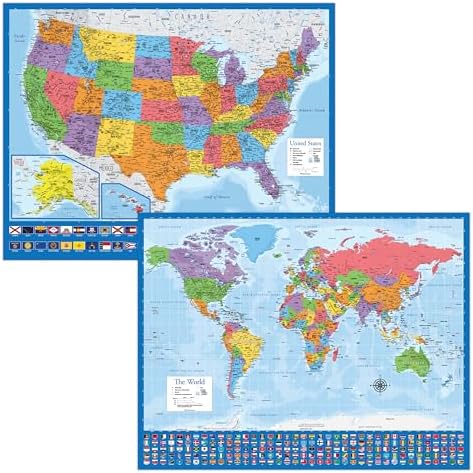 Amazon.com : 2 Pack - Giant World Map & US Map Poster Set - Extra Large ...