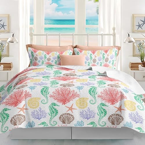 Amazon.com: Coastal Bedding Quilt King Size with 2 Shams, Nautical ...