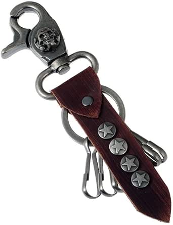 PTDIONE Punk Skull Keychain for Men Five-Pointed Star Leather Keyring ...
