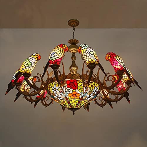 MG REAL Tiffany Style Parrot Bird Chandeliers, Stained Glass Ceiling ...