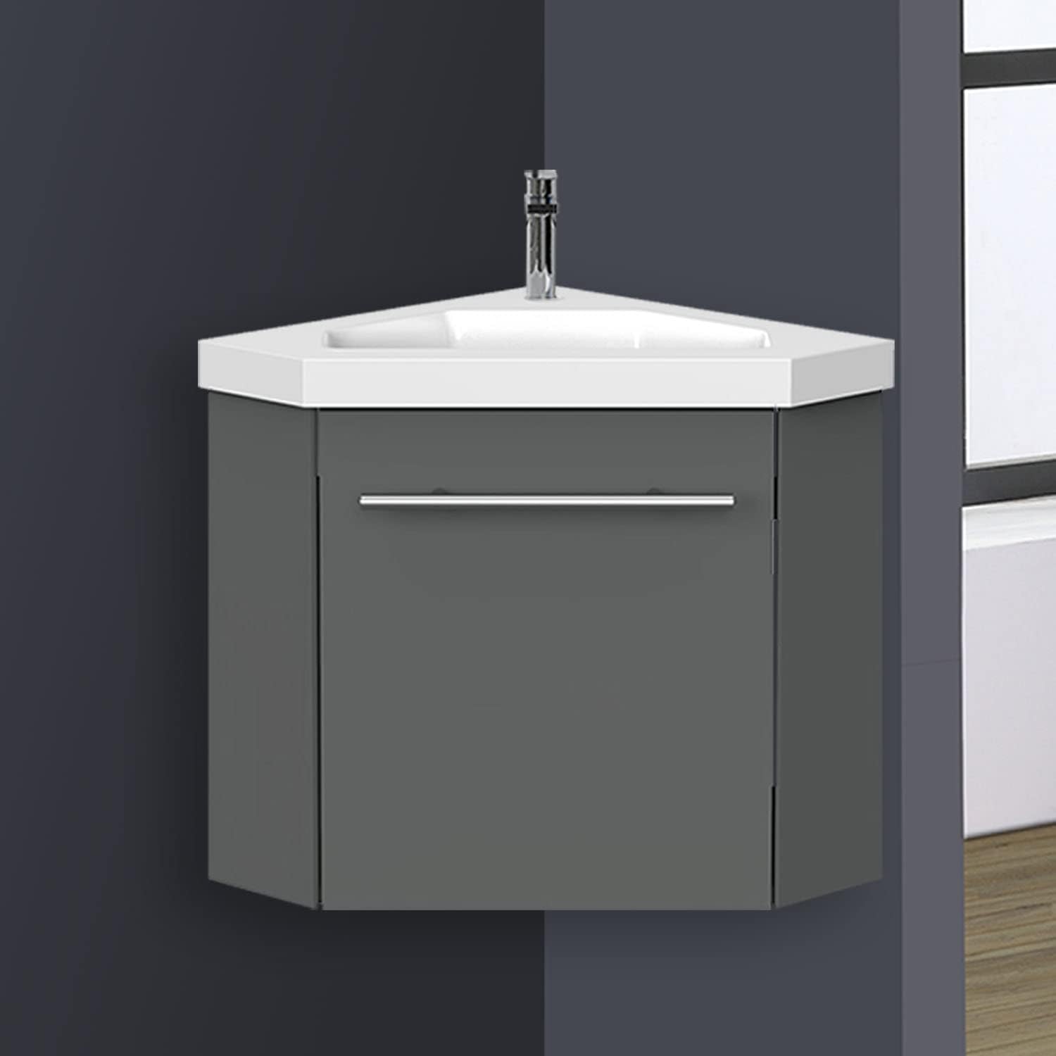 SKY BATHROOM 400mm Small Corner Vanity Unit with Sink Matt Grey for ...