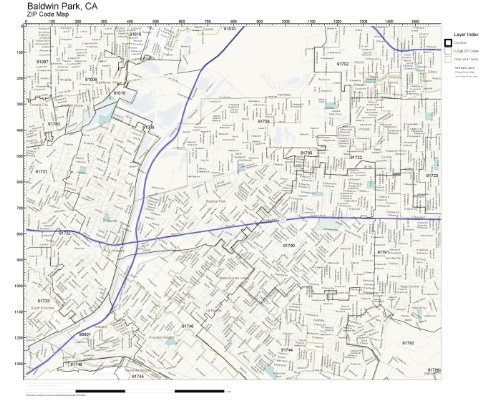 Amazon.com : ZIP Code Wall Map of Baldwin Park, CA ZIP Code Map Not ...