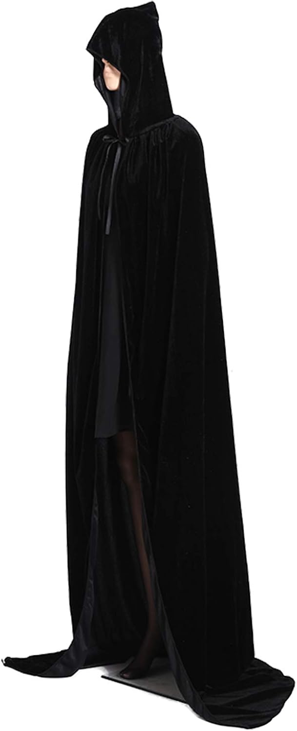 Amazon.com: Unisex Hooded Cloak Full Long Velvet Cape for Halloween ...