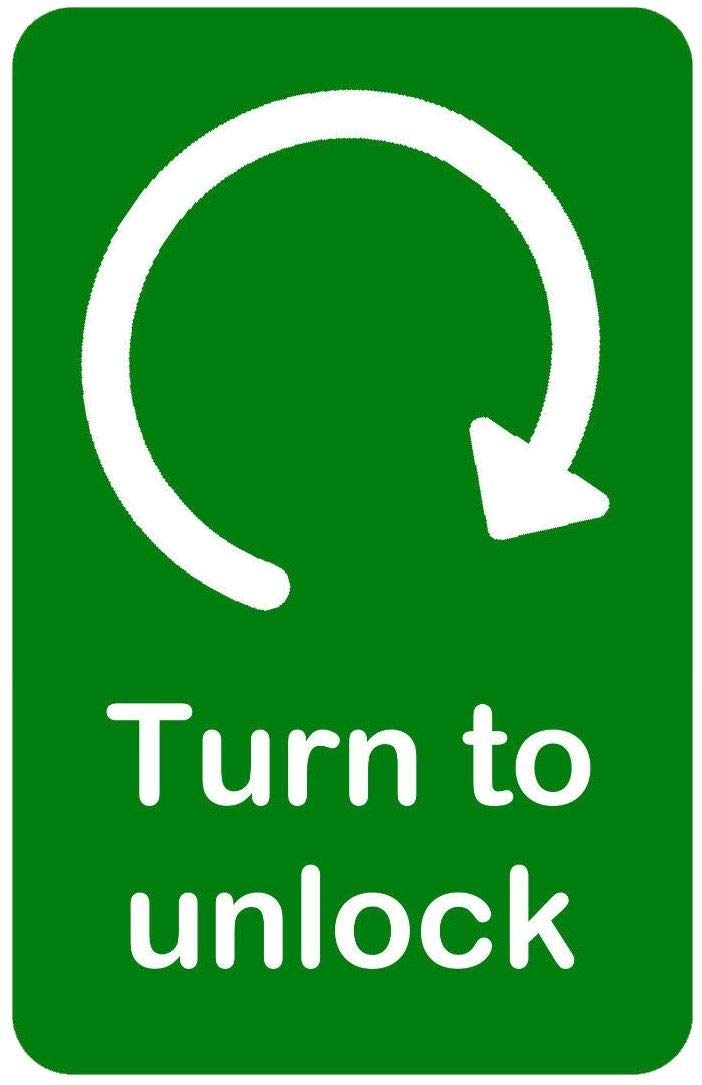 TURN TO UNLOCK ADHESIVE STICKER SIGN. For doors and knobs. (1 x ...