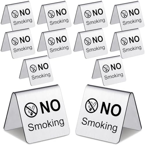 Hicarer 12 Pcs Stainless Steel No Smoking Table Sign Double Side No ...