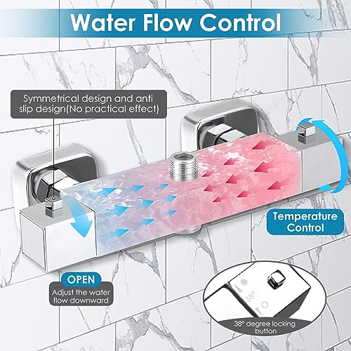 Square Thermostatic Shower Mixer Bar, Thermostatic Dual Shower Valve ...