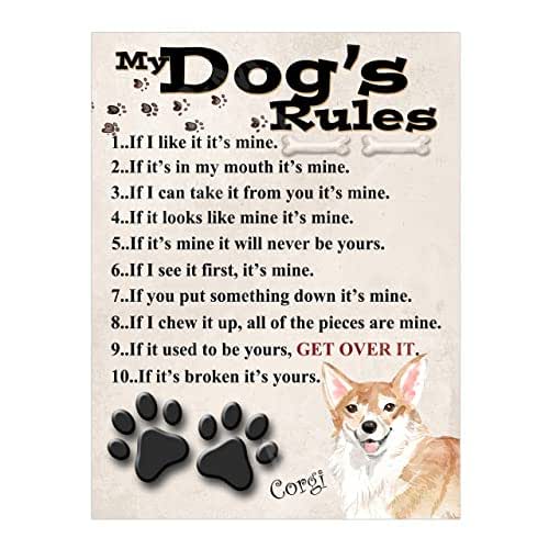 Metal Tin Sign Plaque Corgi My Dog's Rules Poster Home Bar Pub Garage ...