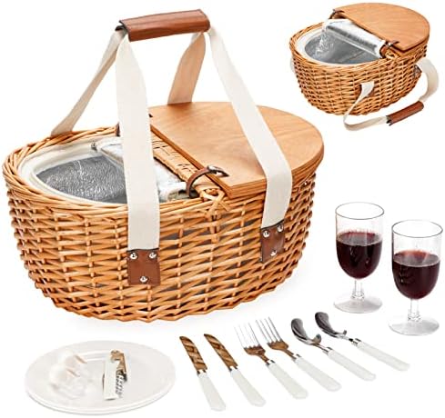 Amazon.com: Picnic Basket Set for 2 with Insulated Cooler Bag and ...