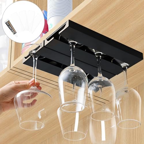RedDreamer 14-Inch Black Wine Glass Rack, Under Cabinet Wine Glass ...