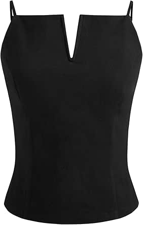 CIDER Cami Top for Women Sleeveless Woven V-Neck Solid Basic Summer ...