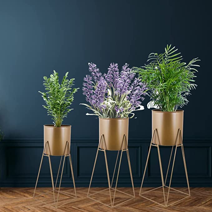 NAYRA Metal Golden Metal Round Planters Pot Holder Flower Pot with ...