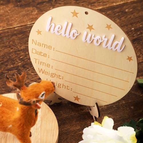 Wooden Baby Announcement Sign, Punched 5.9 inch Hello World Newborn ...