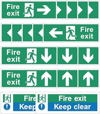 Fire Exit Sign Bundle [Pack of 18] - Arrow, Keep Clear, Emergency, and ...