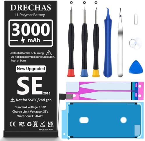 Amazon.com: DRECHAS Battery for iPhone SE 2016 First Gen(3000mAh), High ...