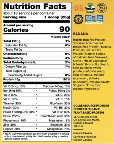 GOLDENSOURCE PROTEINS CERTIFIED ORGANIC PLANT-BASED PROTEIN Product ...