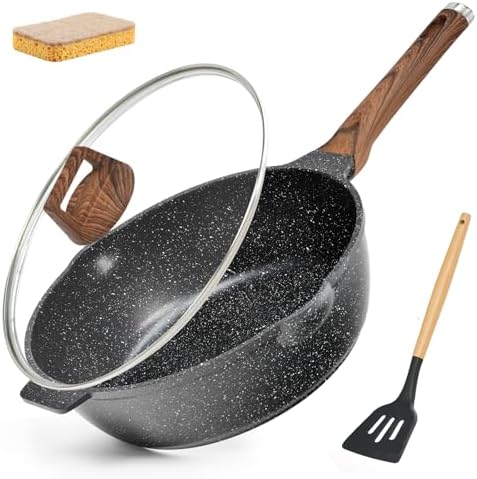 Amazon.com: Toutrop Nonstick Deep Frying Pan Skillet with Lid, 12 Inch ...