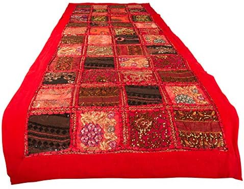 Amazon.com: Red Table Runner Cotton 18" x 58" Hand Embroidered Boho ...
