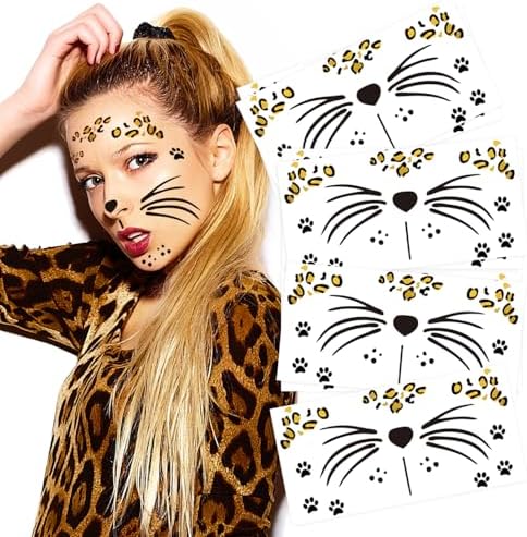 Amazon.com : Leopard Face Tattoos Temporary, Fake Cat Face Stickers for ...