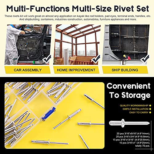 Mardatt 70 Pcs Flange Aluminum Blind Rivet Assortment Set, Sliver Large ...