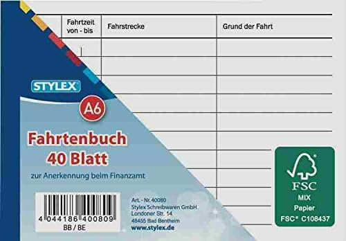 STYLEX 40080 Fahrtenbuch, DIN A6, 40 Blatt : Amazon.de: Bürobedarf ...
