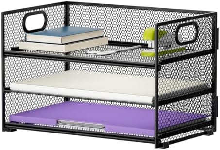 Amazon.com: 2 Pack 9-Tier Paper Organizer Letter Tray with Handle, Mesh ...