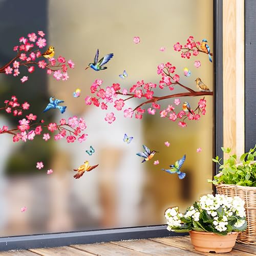 Window Stickers Cherry Blossom Branch Stickers Birds Tree Branch Window ...
