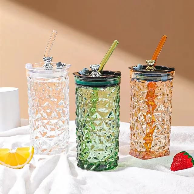 Buy OM RADHEY Random Clour Glass Mugs with Straw - Pack of 2, Drinking ...