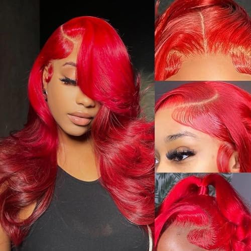 Amazon.com : Red Lace Front Wig Human Hair Body Wave 13x4 HD ...