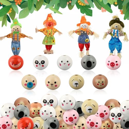 90Pcs Wooden Beads Animal Heads, Smiley Wooden Beads, 9 Styles Creative ...