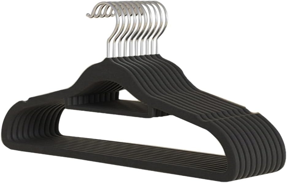 Amazon.com: Flocked Hangers 10 Pack with Silver Hooks, Non-Slip, Space ...